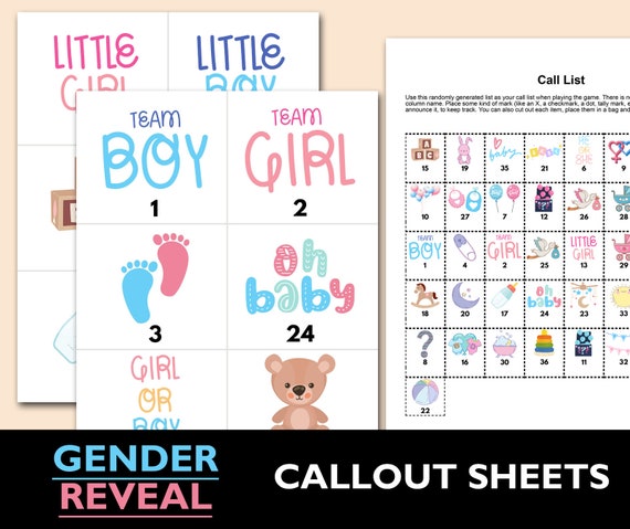100x Gender Reveal Bingo Cards, Printable Baby Shower bingo, Gender Reveal Prize game, fun baby ...