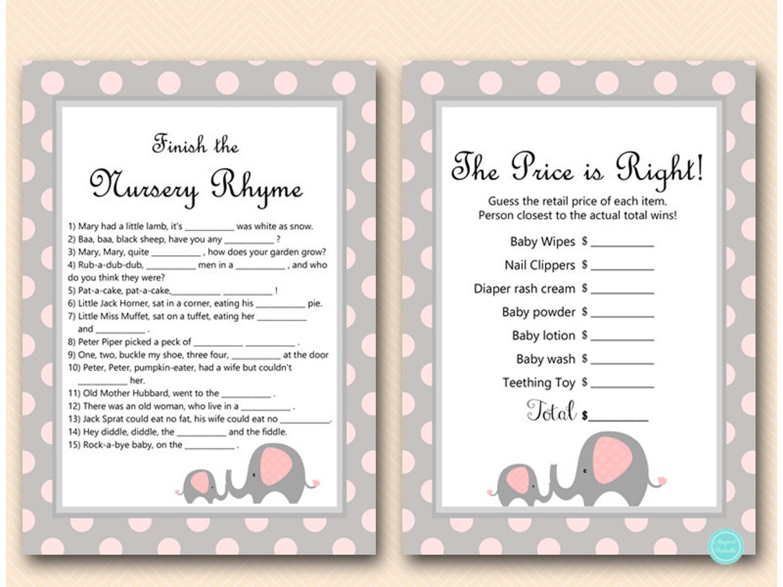 Elephant Baby Shower Games Package Celebrity Baby Names Baby - Etsy
