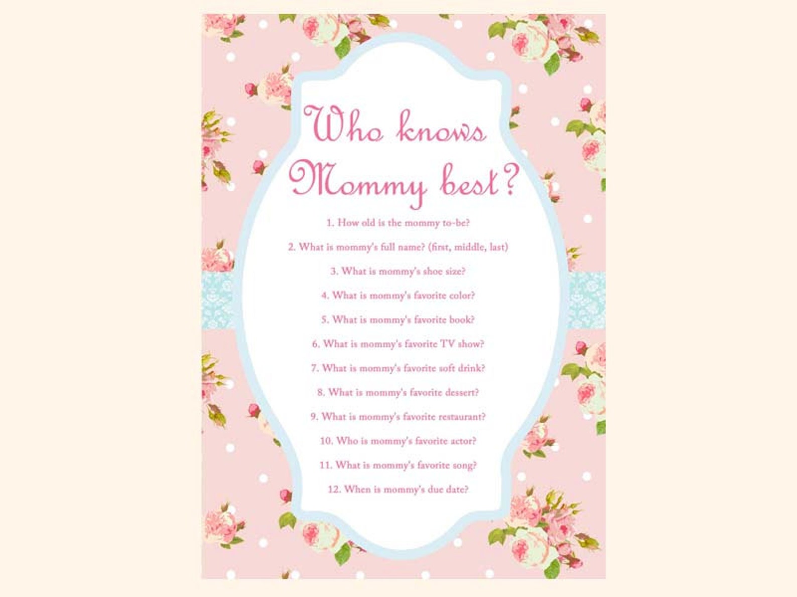 Pink Floral Chic Baby Shower Games Printables Rose Baby | Etsy