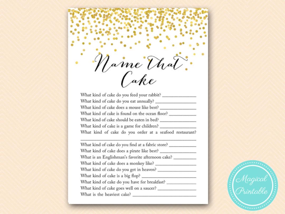Name That Cake, Name That Wedding Cake, Cake Game, Gold Confetti Bridal ...