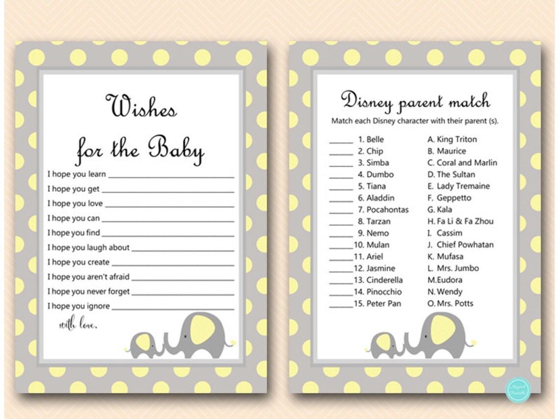 Elephant Baby Shower Games Package Celebrity Baby Names Baby | Etsy