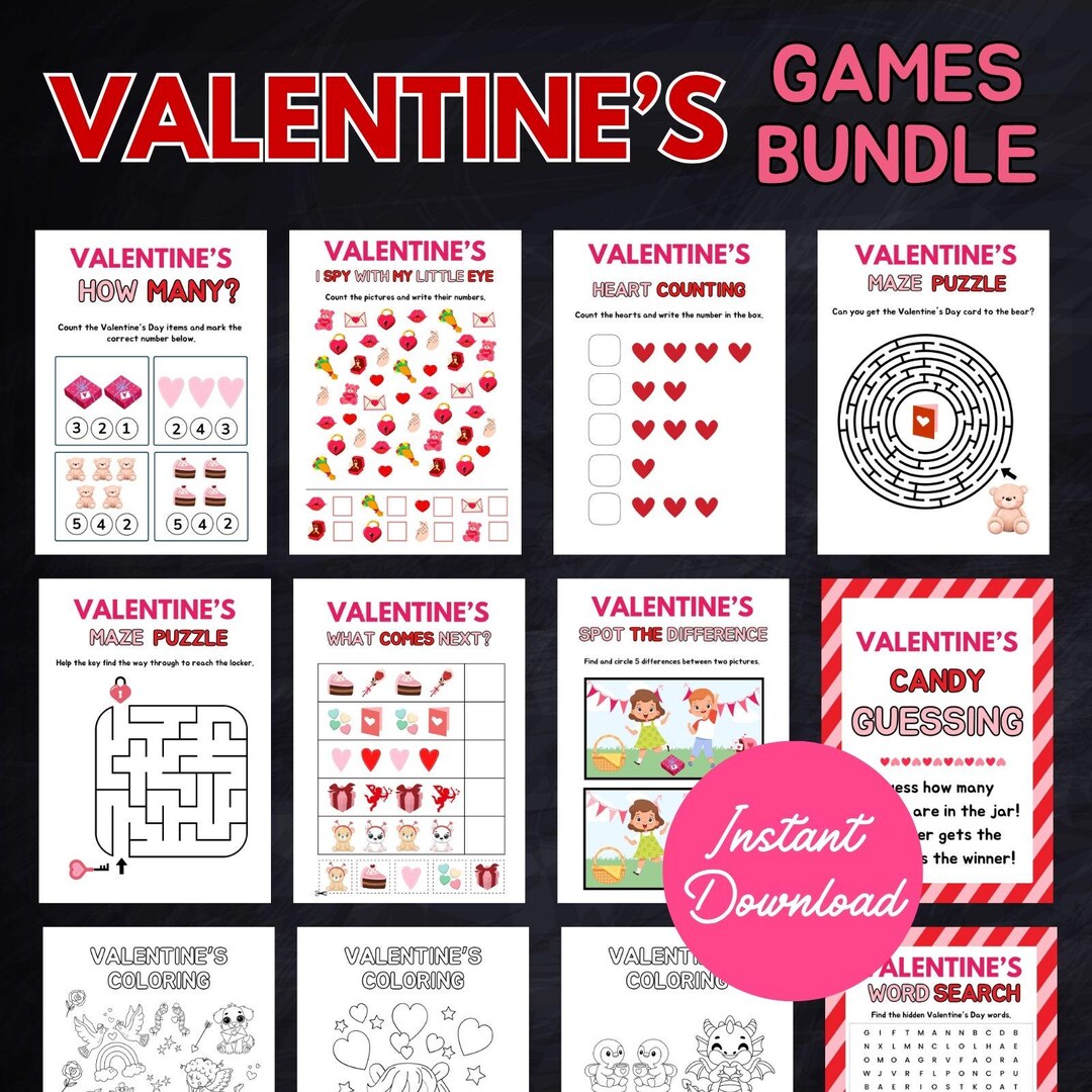 Valentine's Games Bundle Printable, Valentine's Day Game, Valentine's ...