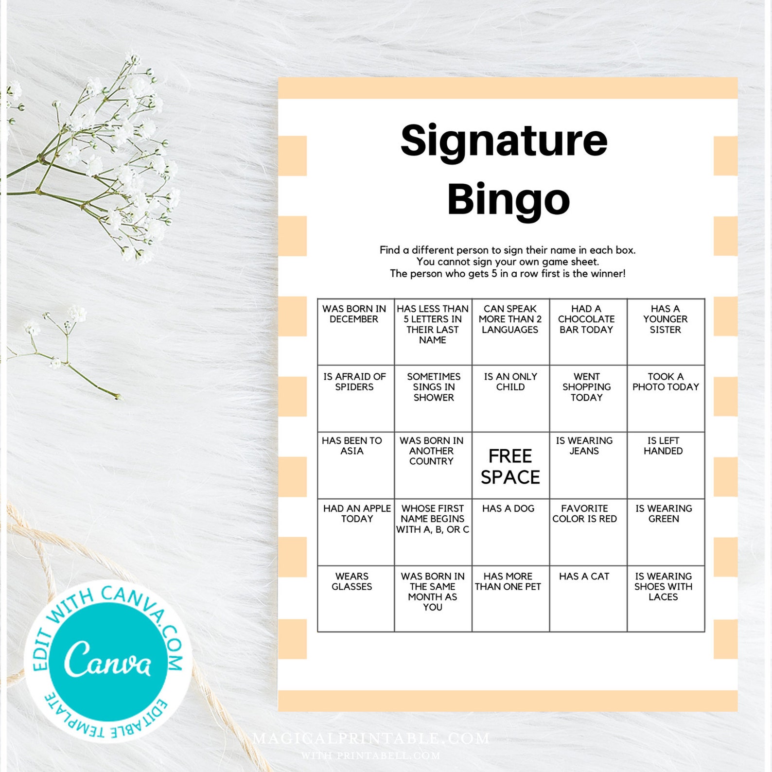 Editable Bingo Birthday Bingo Unique Bingo Signature Bingo - Etsy