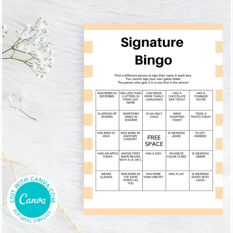 Editable Bingo Birthday Bingo Unique Bingo Signature Bingo - Etsy