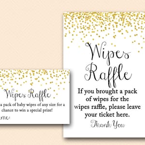 Gold Confetti Baby Wipes Raffle Ticket and Sign, Diaper Raffle ...