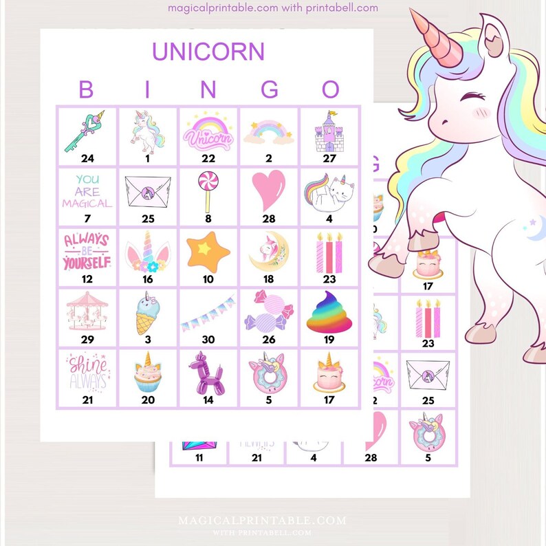100 Purple Unicorn Bingo Cards Printable Birthday Bingo - Etsy