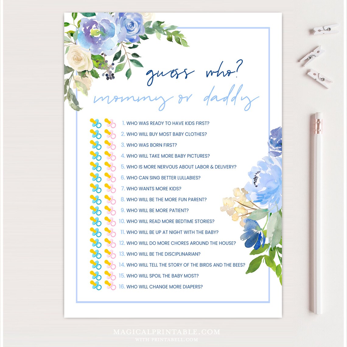 25x Elegant Blue Baby Shower Game Bundle Boy Floral Baby - Etsy