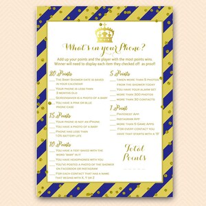 Royal Prince Baby Shower Games, Whats in Your Phone Game, Whats in Your ...