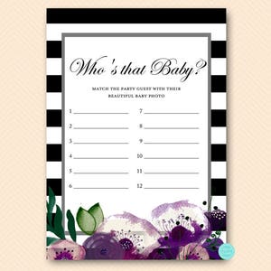 Purple Floral Baby Shower Games Package, Gender Neutral, Baby ...