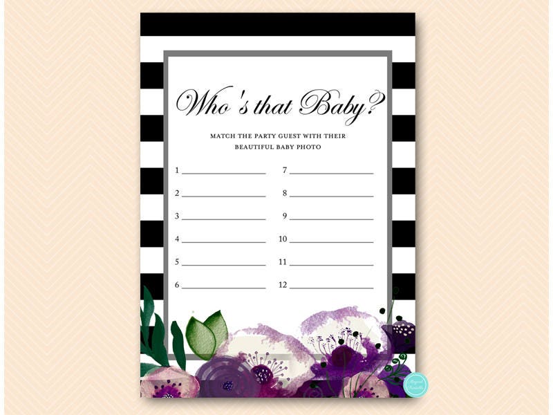 Purple Floral Baby Shower Games Package, Gender Neutral, Baby ...