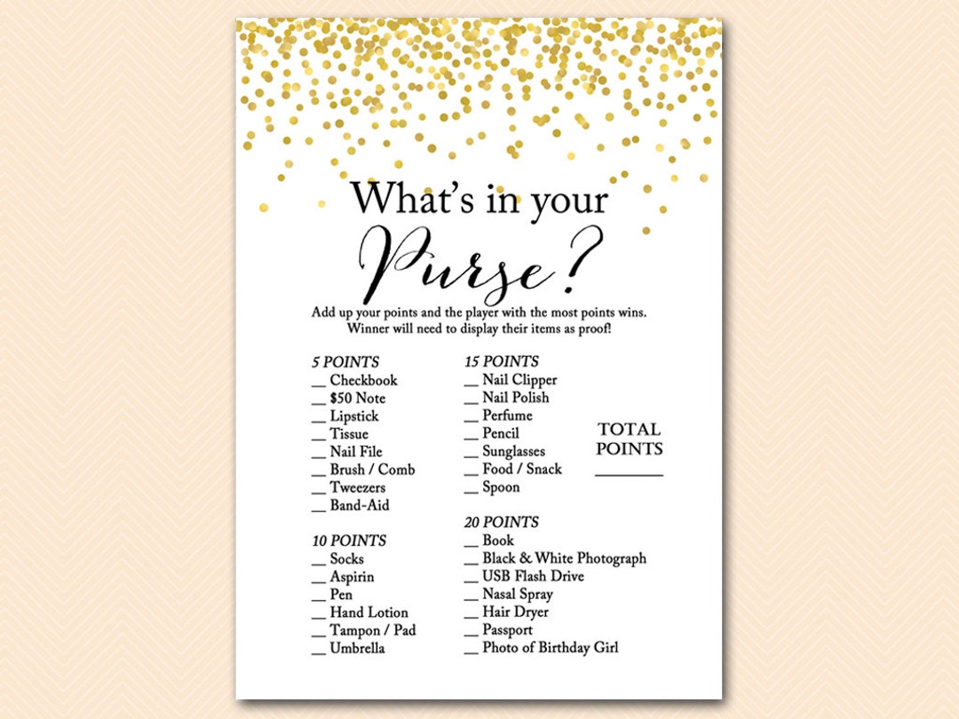 What's in Your Purse, Birthday Party Game, Birthday Game, Girl Birthday ...