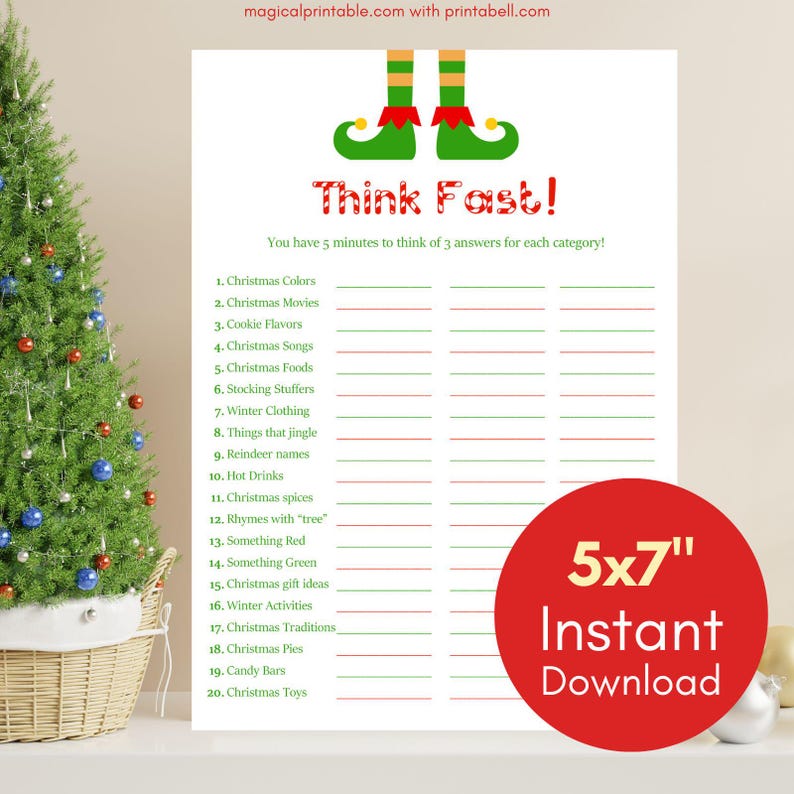 Christmas Game, Think Fast Christmas Party Game, Printable Group ...