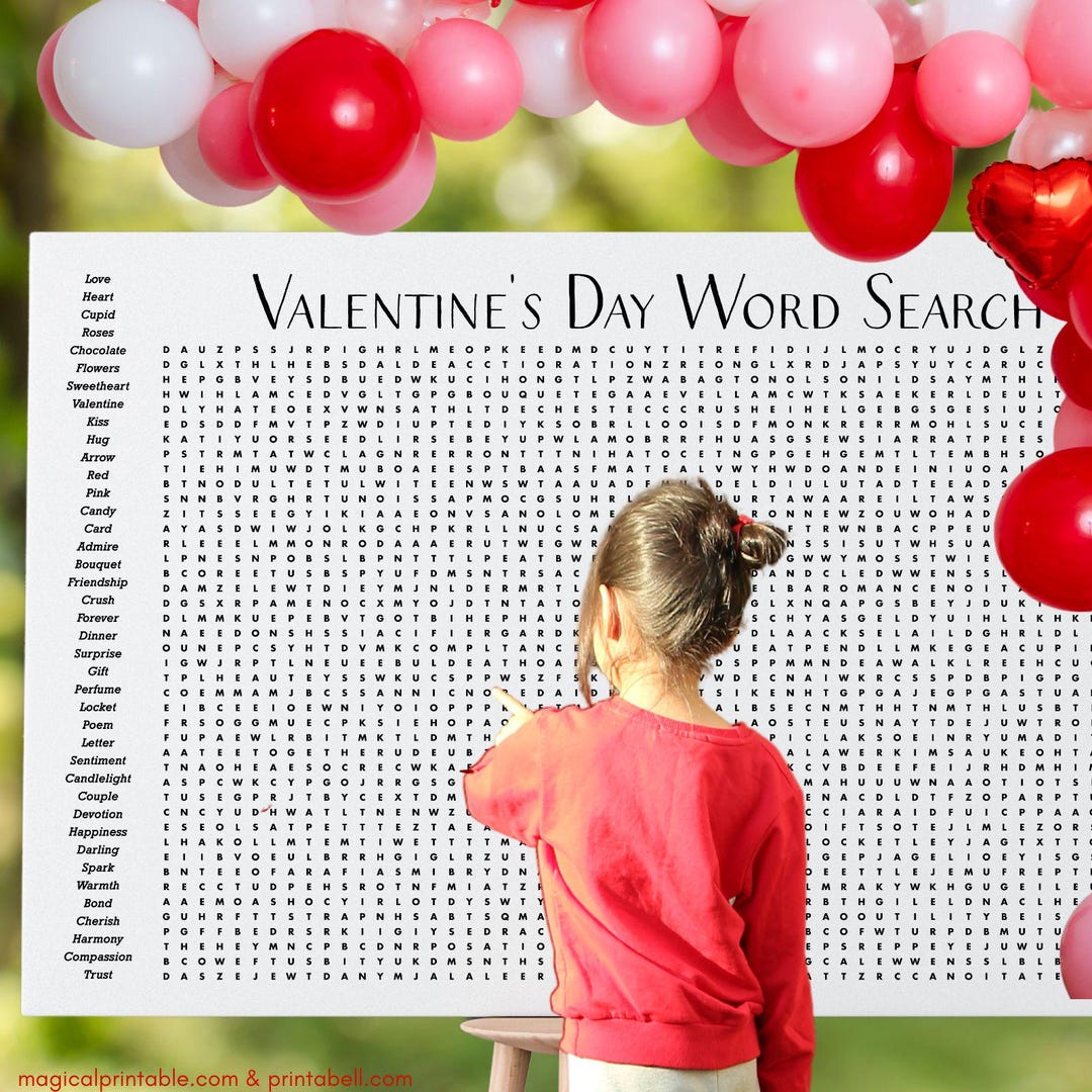 Giant Valentine's Day Word Search, 36x48 Printable Valentine's Word ...