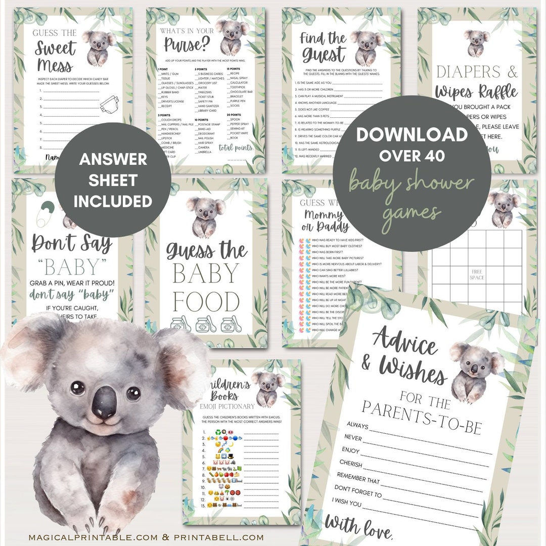 Koala Baby Shower Games Bundle, Koala Baby Shower, Koala Themed Baby ...
