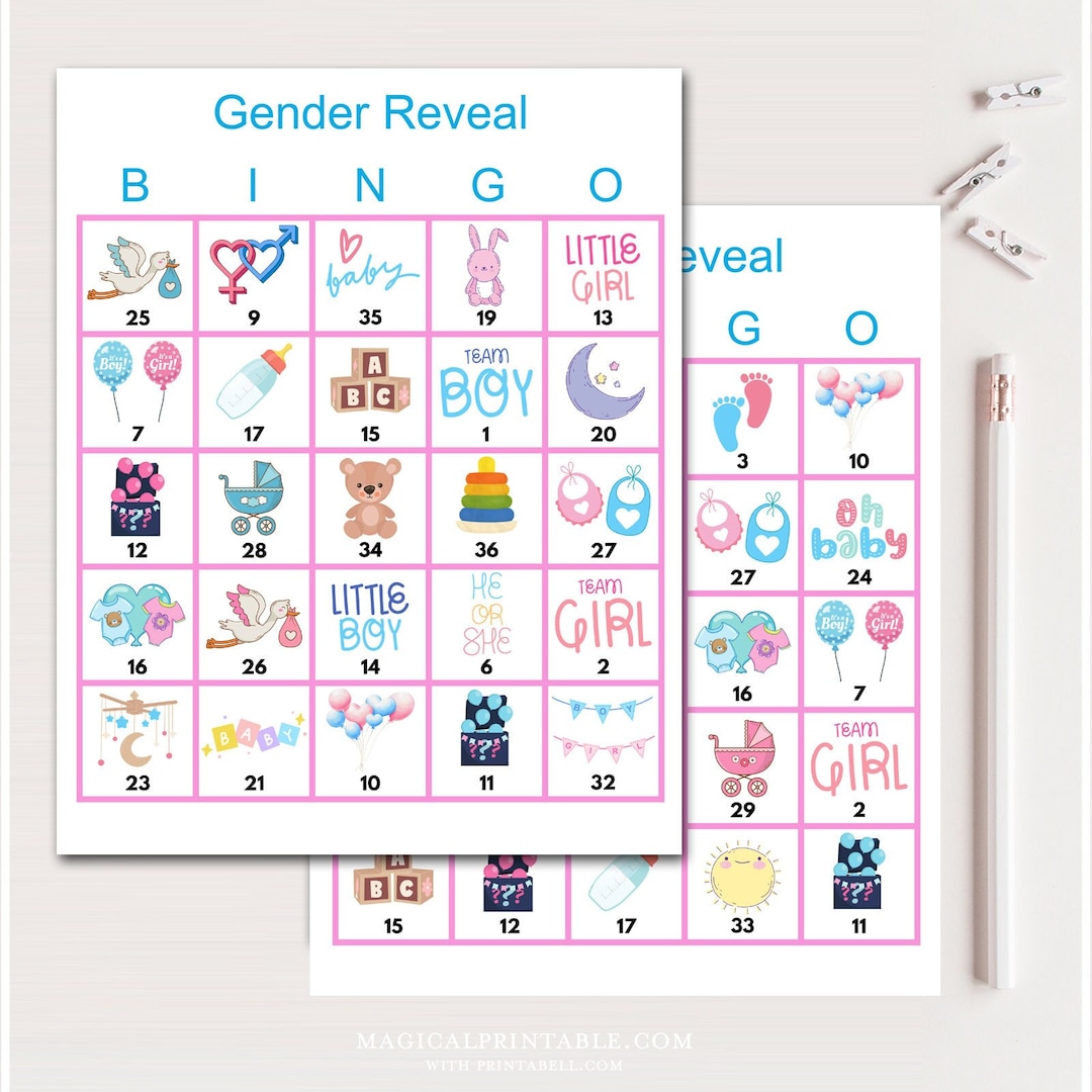 100x Gender Reveal Bingo Cards, Printable Baby Shower Bingo, Gender ...