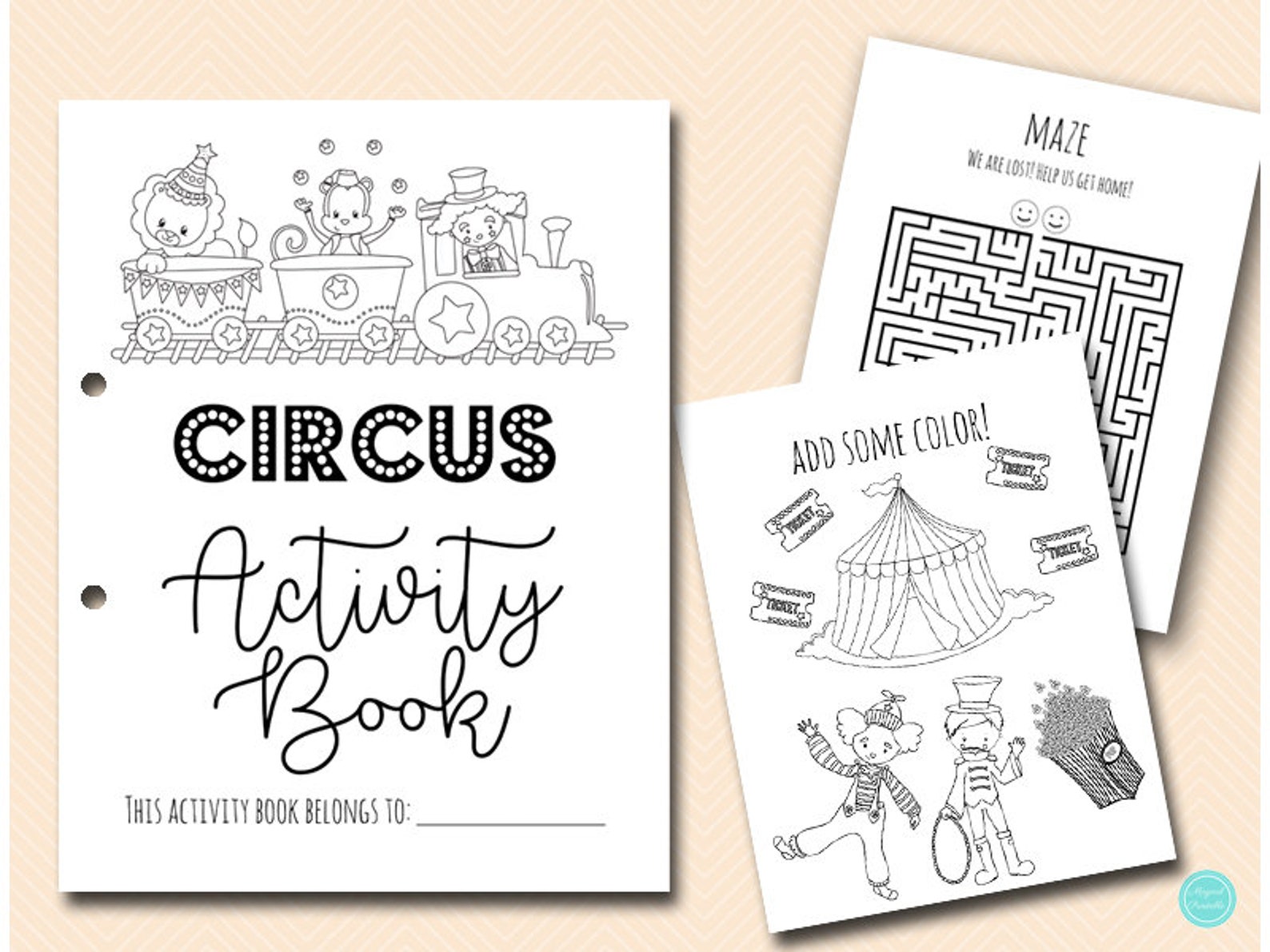 Circus Coloring and Activities Book Pages, Instant Download File, Kids ...