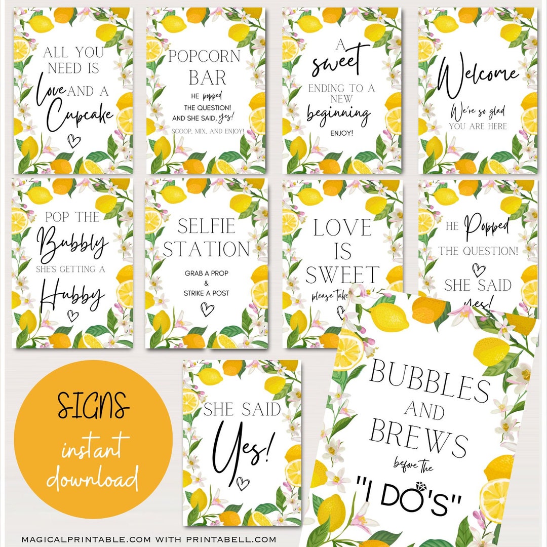 Lemons Bridal Shower Signs, Printable Citrus Bridal Shower Signs, Lemon ...