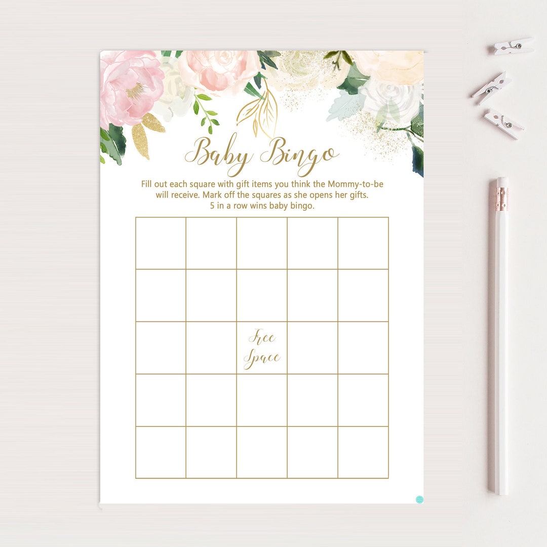 Pink Blush Baby Shower Bingo, Bingo Baby Shower Game, Baby Shower Bingo ...