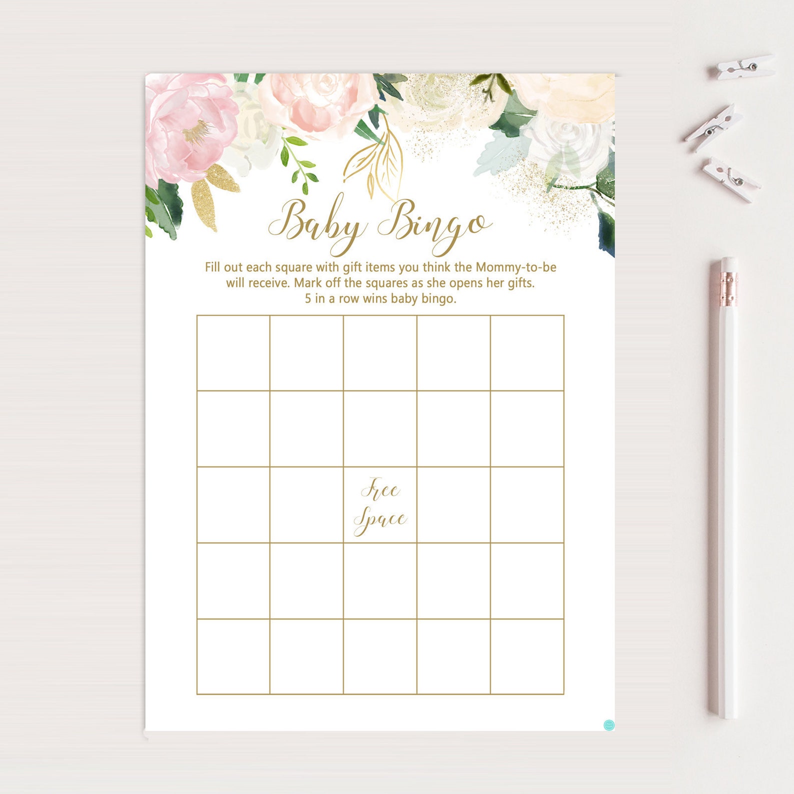 Pink Blush Baby Shower Bingo, Bingo Baby Shower Game, Baby Shower Bingo ...