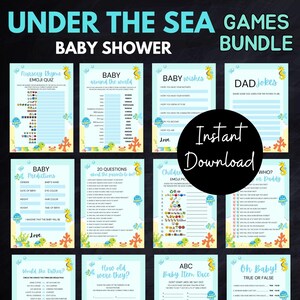 Under the Sea Baby Shower Games, Beach Baby Shower Game Pack, Ocean ...