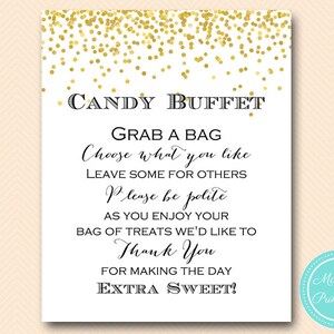 Gold Candy Buffet Sign, Candy Bar Sign, Grab a Bag of Treat Sign ...