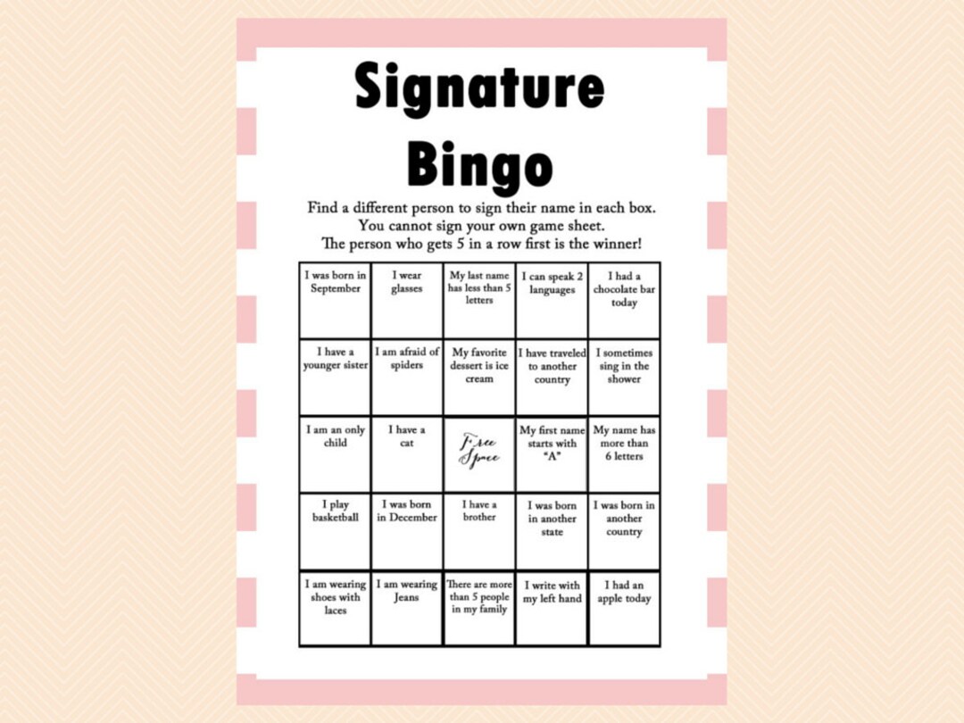 Pink Bingo, Birthday Bingo, Unique Bingo, Signature Bingo, Birthday ...