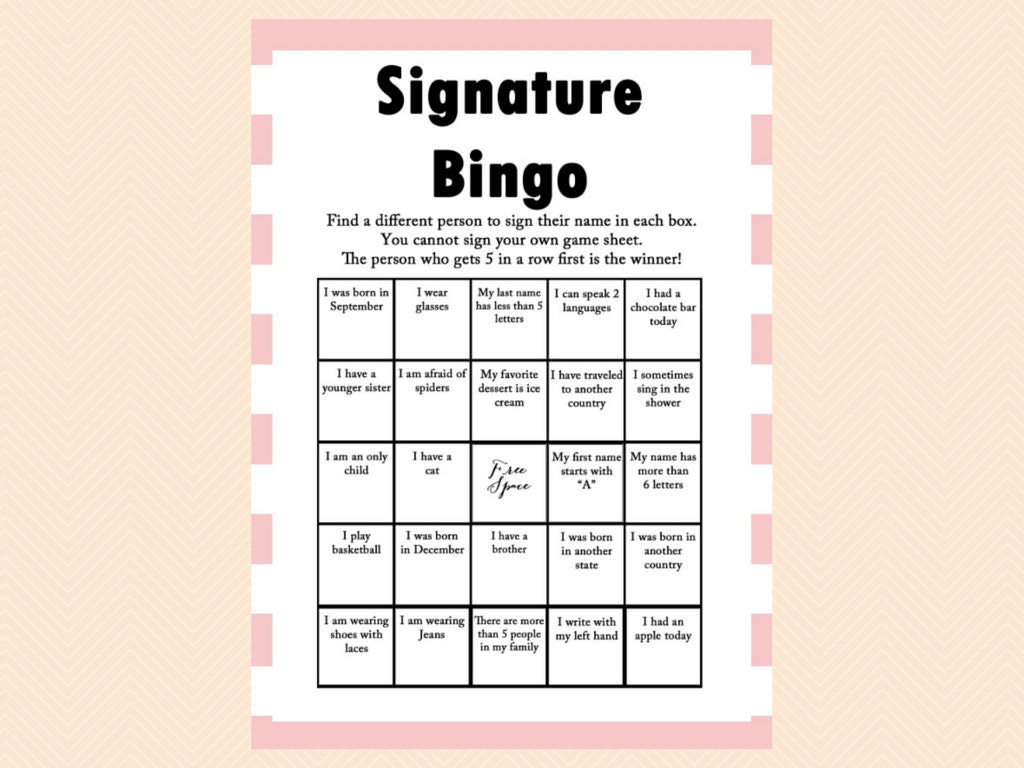 Pink Bingo Birthday Bingo Unique Bingo Signature Bingo - Etsy