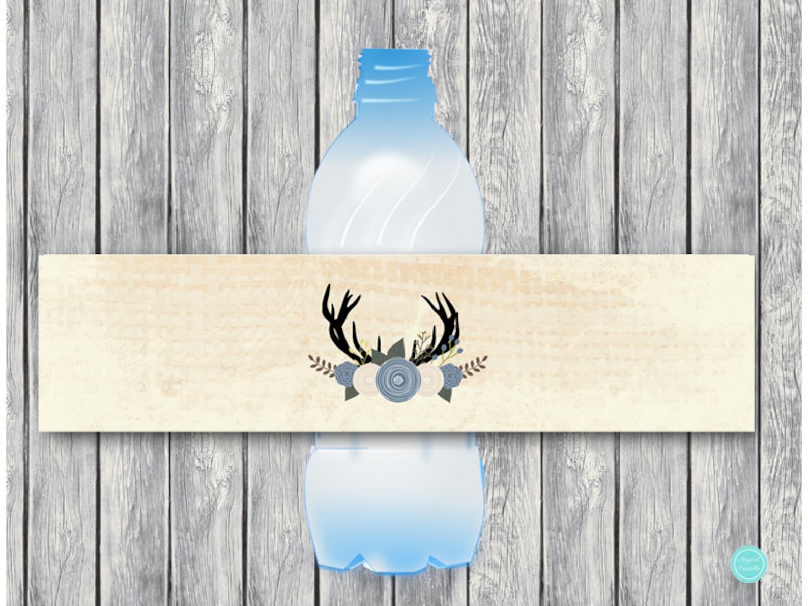 Deer Antler Baby Shower Bottle Label, Water Bottle Labels, Deer Antler ...