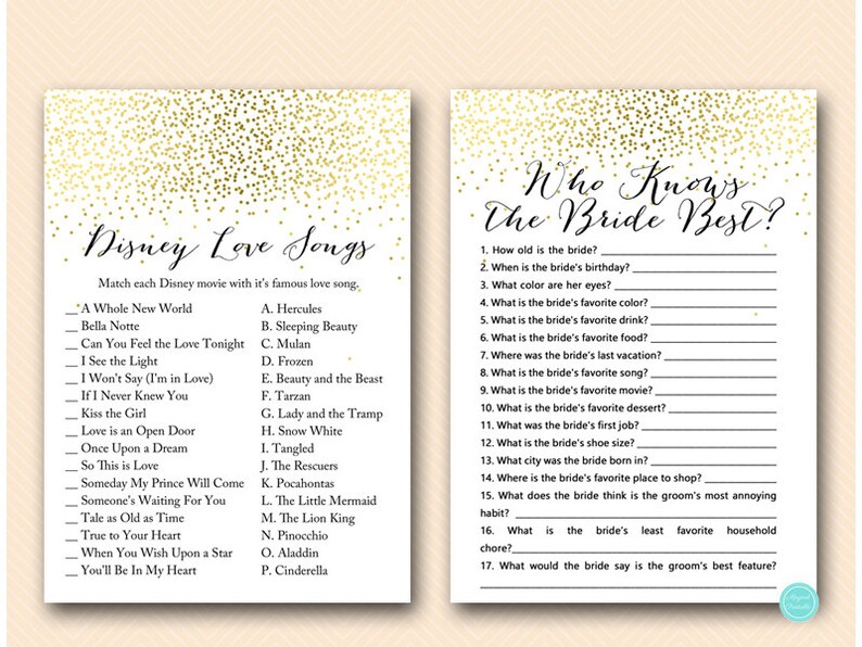 Gold Bridal Shower Games Package Instant Download What Did Etsy