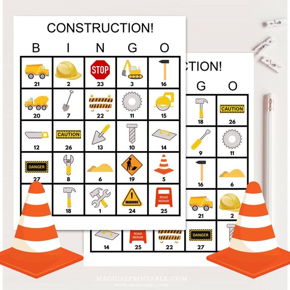 100x Construction Bingo Cards, Construction theme Bingo Cards, Instant ...