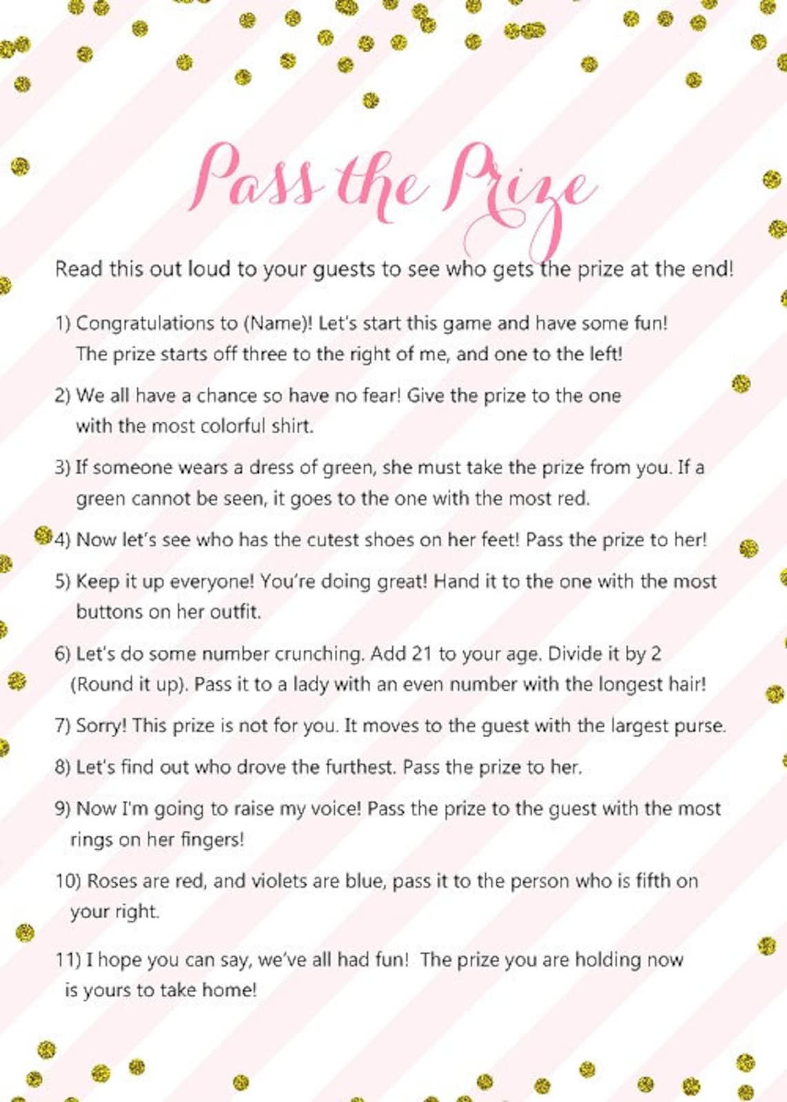 Pass the Prize Pass the Parcel Game Pink Gold Baby Shower - Etsy