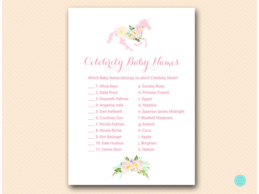 Unicorn Carousel Baby Shower Games, Celebrity Baby Name Game, Celebrity ...