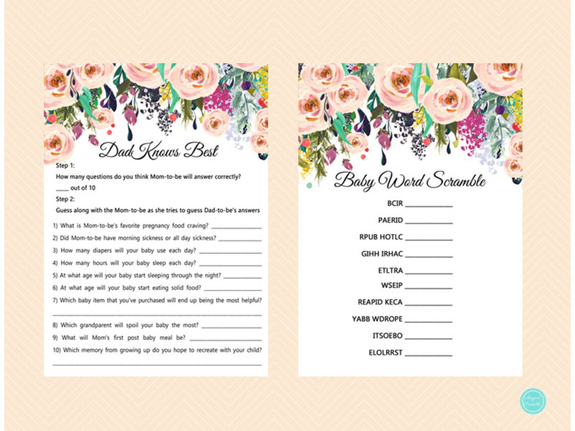 Pink Blush Baby Shower Game Pink Floral Baby Shower | Etsy