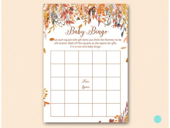 Autumn Fall Baby Shower Games, Bingo Baby Shower Game, Baby Shower ...