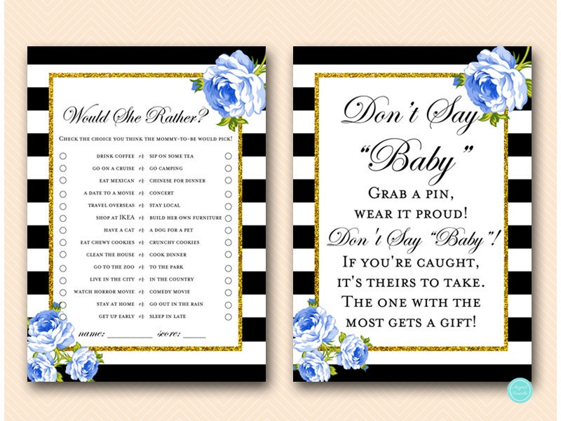 Blue Floral Baby Shower Games Package Instant Download | Etsy