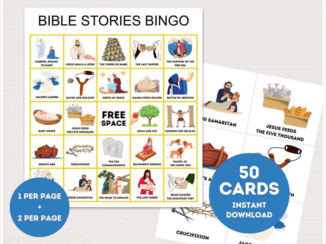 Bible Bingo, Bible Stories Bingo, Printable Bible Bingo, Bible Game for ...