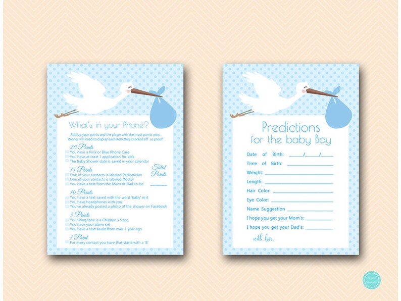 Blue Stork Baby Shower Game Pack Stork Baby Shower Game - Etsy