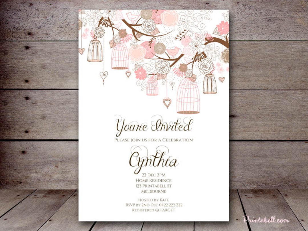 DIY Pink Floral Bird Cage Custom Invitation, Baby Shower Invitation ...