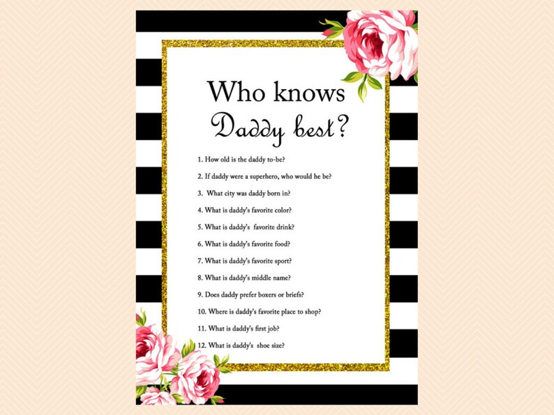 Who Knows Daddy Best, How Well Do You Know Dad, Gold Glitter, Chic ...