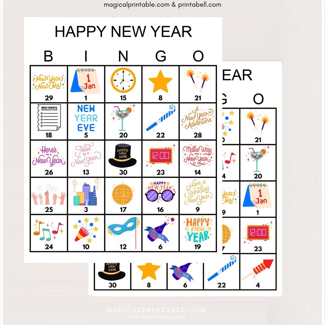 100x New Year Bingo Cards, Printable New Year Bingo, New Year Party ...
