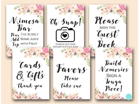 Boho Floral Bridal Shower Table Signs, Bridal Shower Signs, Printable ...