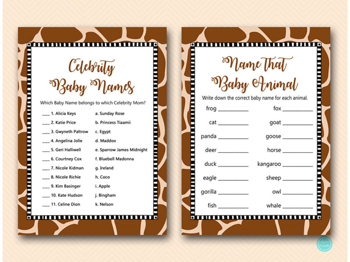 Giraffe Baby Shower Game Printable Game Package Instant - Etsy