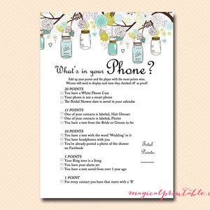 Mason Jars Bridal Shower Game Printables, Instant Download, Teal Bridal ...