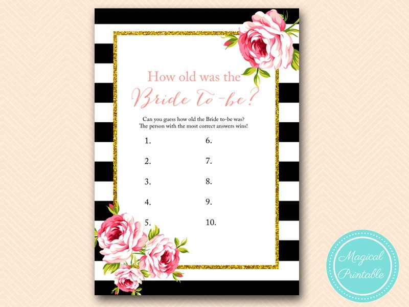 How Old Was the Bride to Be, Guess Bride Age, Black White Floral Bridal ...