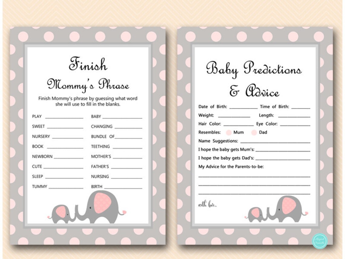 Elephant Baby Shower Games Package Celebrity Baby Names Baby - Etsy
