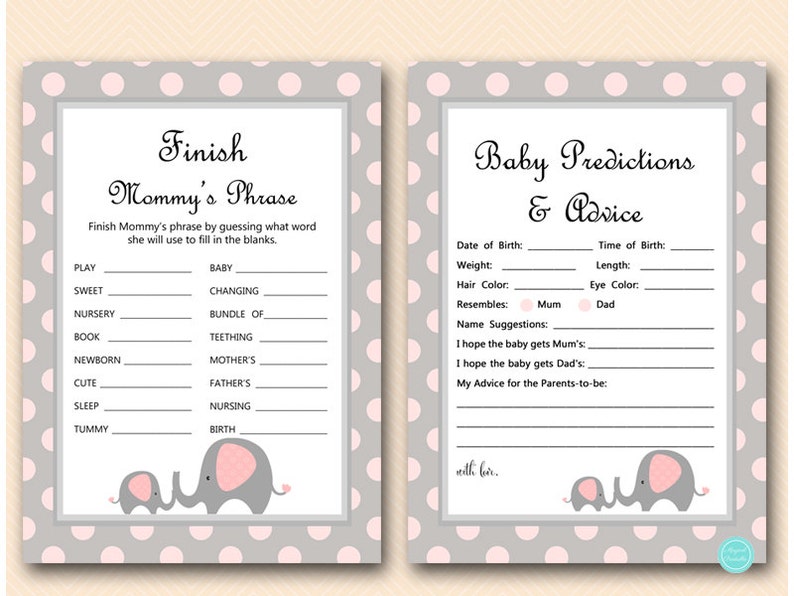 Elephant Baby Shower Games Package Celebrity Baby Names Baby - Etsy