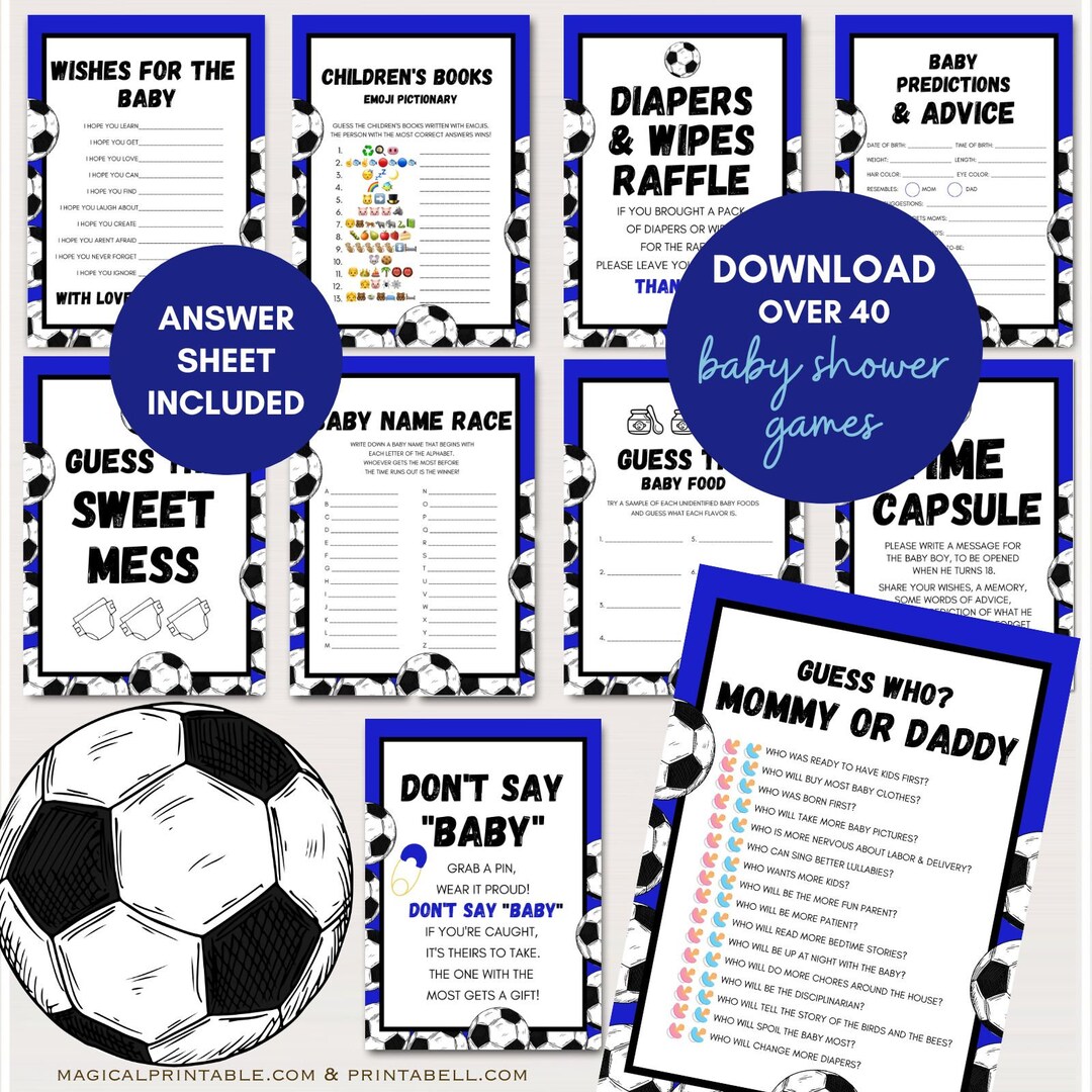 Blue Soccer Baby Shower Games Bundle, Printable Football Baby Shower ...