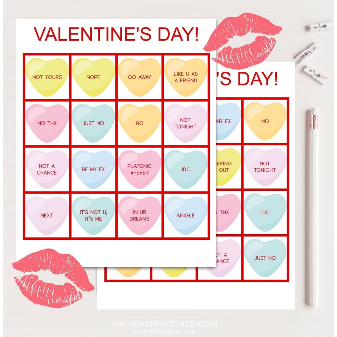 100x Valentine's Day Bingo Cards, Printable Valentine Hearts Bingo ...