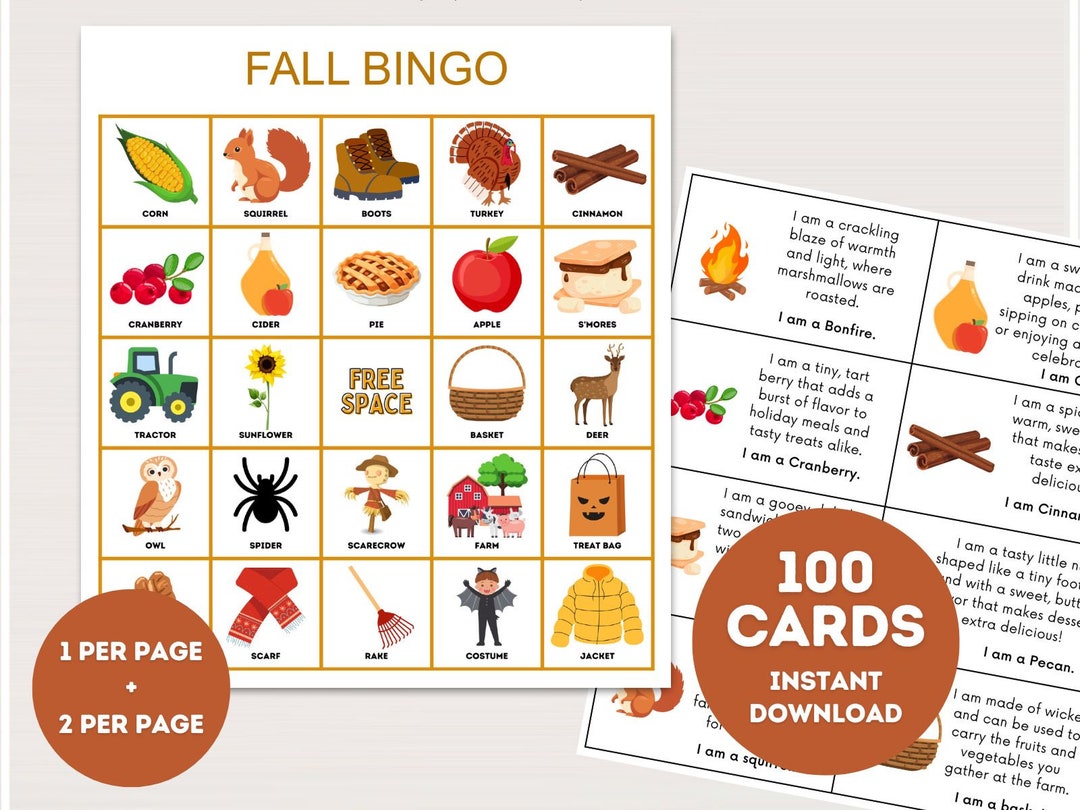 Fall Bingo Cards, Printable Fall Bingo, Fall Party Activity, Fall Party ...
