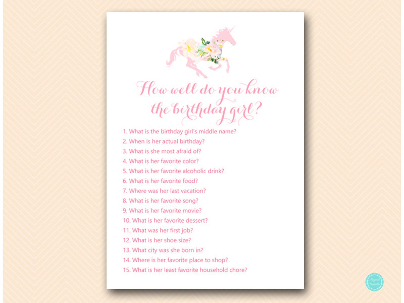 Unicorn Carousel Birthday Games Who Knows the Birthday Girl - Etsy